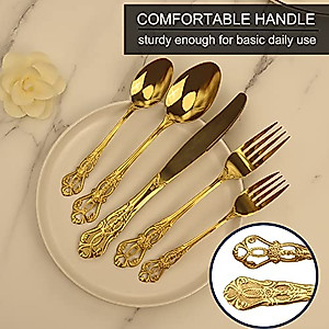 Runfly Gorgeous Retro Royal Gold Stainless Steel 20 Pieces Flatware Set, Golden Silverware Set, Anti-rust Stainless Steel Gold Cutlery Set Utensils Including Fork Spoon and Knife