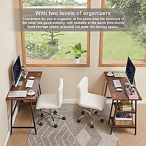 VECELO 43 Inch Computer Desk Writing Study Work Office Table Modern Desk with Shelves Wooden Desk for Home Bedroom,Walnut Desk