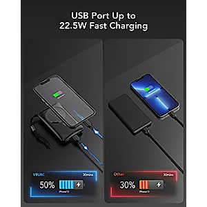 VRURC Magnetic Power Bank, 10000mAh Wireless Portable Charger iPhone, Max 22.5W Fast Charging, USB-C & USB Outputs,Magnetic Battery Charger for iPhone 14/13/12 Series, with Finger Holder - Black