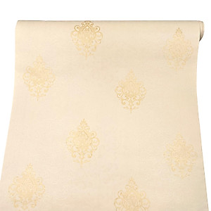 Yifely Light Beige Damask Shelf Liner Easy to Apply Furnitrue Coutertop Decor PVC Paper Self-Adhesive 17.8 Inch by 9.8 Feet