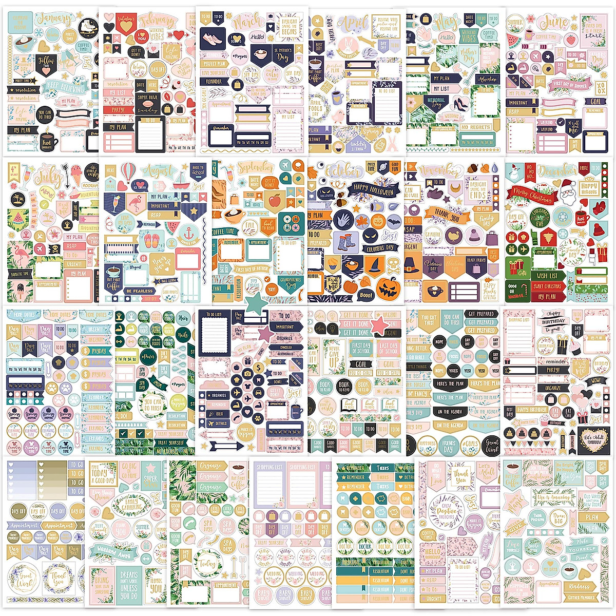 Aesthetic Greenery Planner Stickers for Fun Planning - 1100+ Stunning Gold Foil Monthly Designs - The Perfect Sticker Accessories to Enhance Your Daily Calendar and Planner Journaling