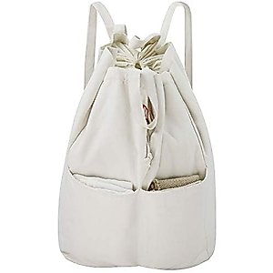 100% Breathable Cotton Canvas Laundry Backpack with Drawstring Closure, Laundry bag with Shoulder Straps & 2 Handles, Washable in Machine & Dryer