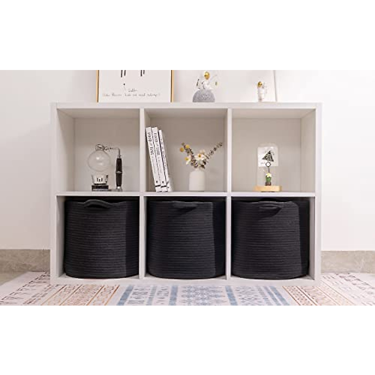 CubesLand Woven Baskets for Storage&Organizing,Round Cubes Baskets Bins for 13x13 Cube Organizer/Shelving,Rope Toy Storage Bins,Cloth Closet Organizing Basket Bin 3 Packs,12.6x12.6’’ Black