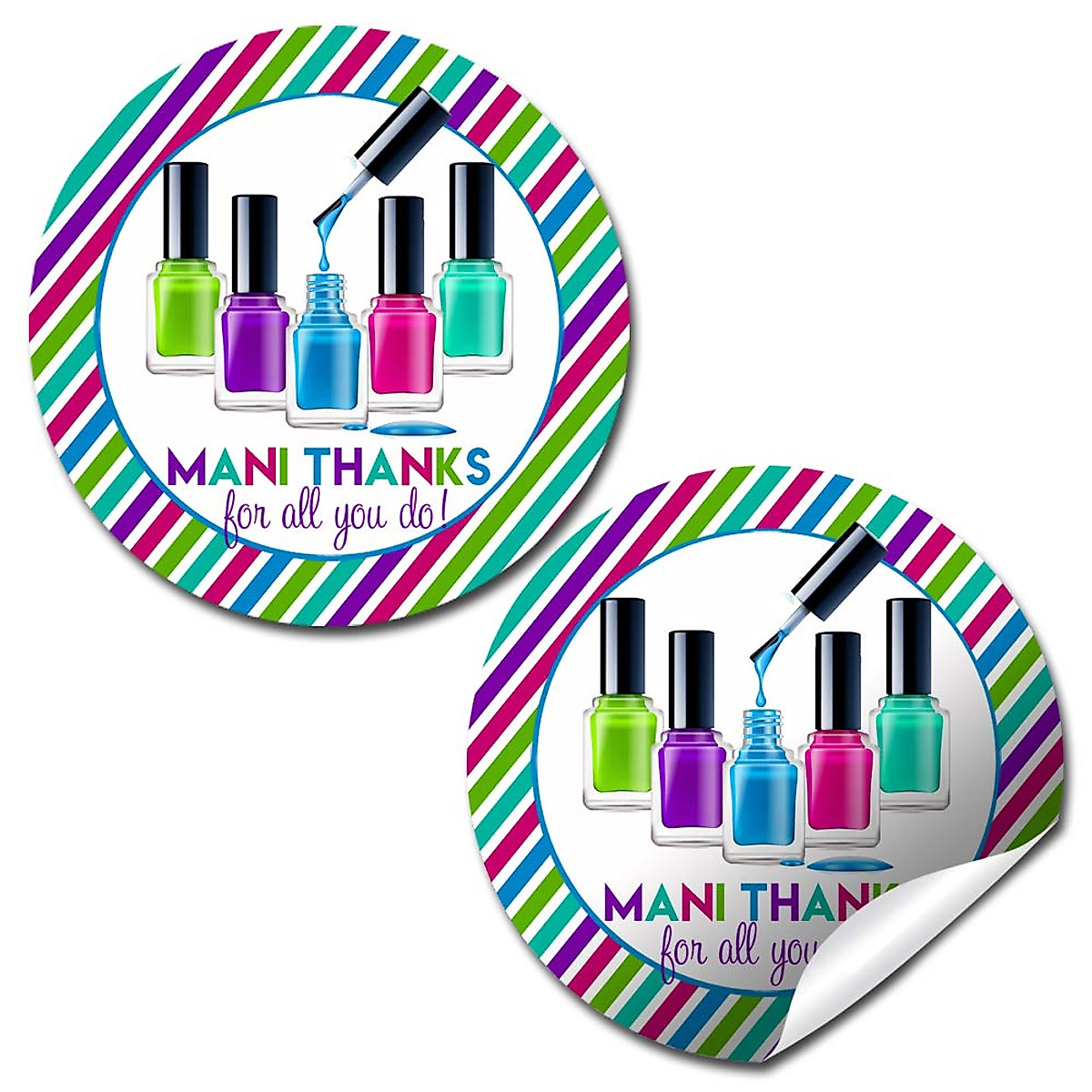 “Mani Thanks” Teacher, Staff, or Employee Appreciation Thank You Sticker Labels, 40 2" Party Circle Stickers by AmandaCreation, Great for Envelope Seals & Gift Bags