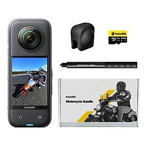 Insta360 X3 Motorcycle Kit- Waterproof 360 Action Camera with 1/2" 48MP Sensors, 5.7K Active HDR Video, 72MP 360 Photo, 4K Single-Lens, 60fps Me Mode, Stabilization, 2.29" Touchscreen, AI Editing
