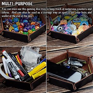 D&D Dice Tray PU Leather Hexagon Dice Holder Printed with Beholder Portable and Foldable Dice Rolling Mat for Board Game and Tabletop RPG (Style B)