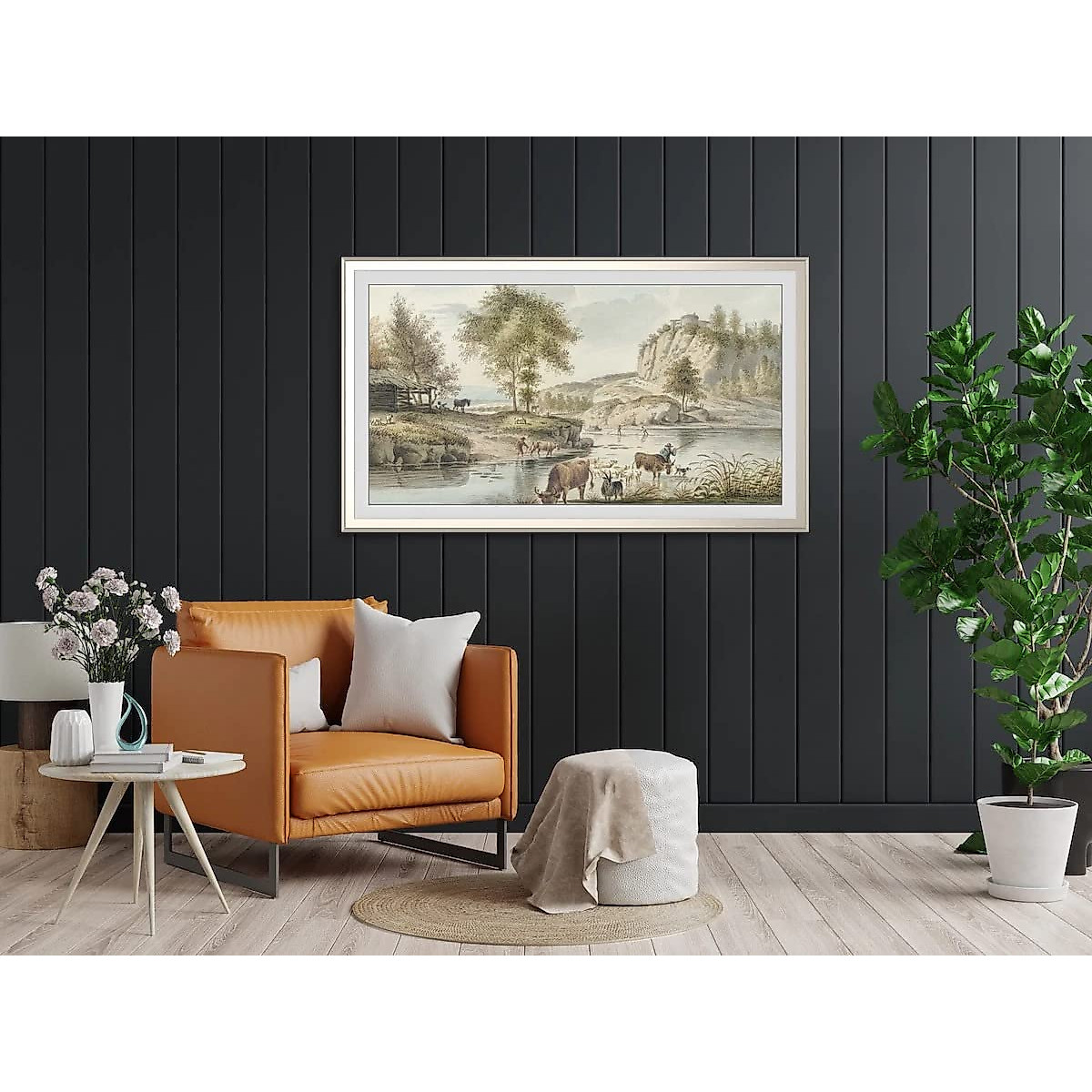 Frame My TV Deco TV Frames Alloy Scoop - German Silver Bezel Compatible ONLY with Samsung The Frame TV (50", Fits 2021-2024 Frame TV)