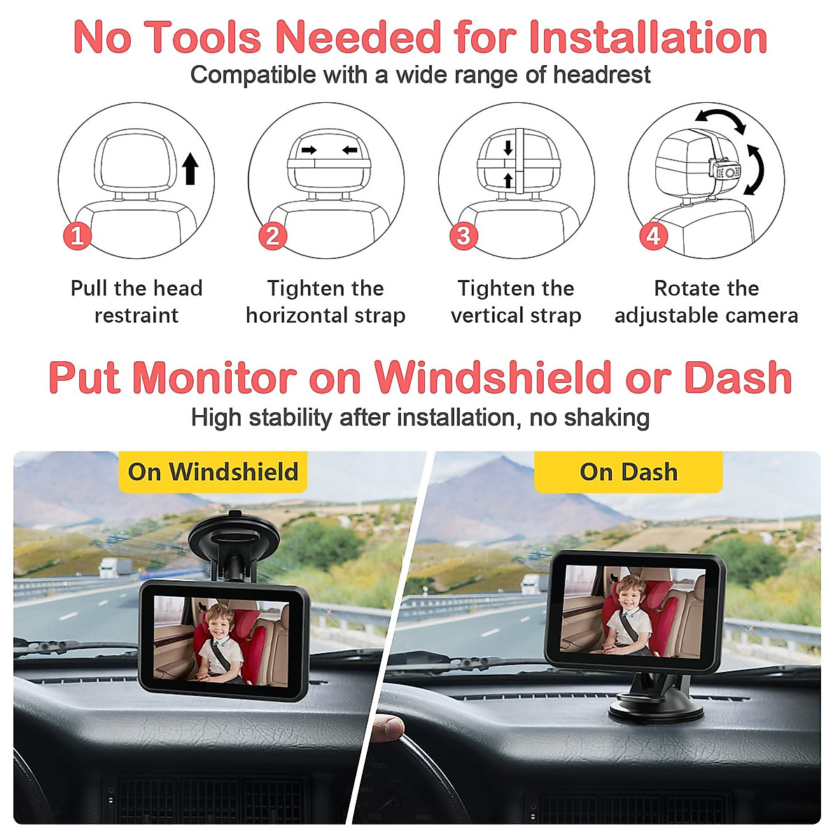 Itomoro Baby Car Camera, 4.3'' 1080P Night Vision Car Baby Mirror with Camera 5 Mins Easy Installation Crystal Clear Wide View for Rear Facing Seat ACZ407