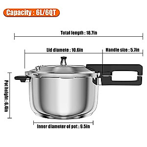Yuebaaf Stainless Steel Pressure Cooker 6 QT, Suitable for All Cooktops, Compatible with Gas & Induction Cooker, Faster Cooking with Safely Valve, Silver