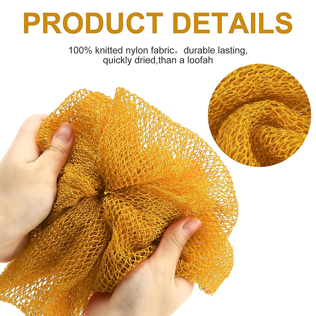 2 Pieces African Net Bath Sponge African Exfoliating Long Body Scrubber Tight Weave Beauty Skin Smoother Tower Bath Cloth Porous Stretches Back Washcloths for Daily Use or Stocking Stuffer (Yellow)