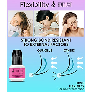 Volume Eyelash Extension Glue Stacy Lash 0.17fl.oz/5ml/3-4 Sec Drying Time/Retention 6 Weeks/Black Adhesive/Professional Supplies/Pegamento de Pestañas
