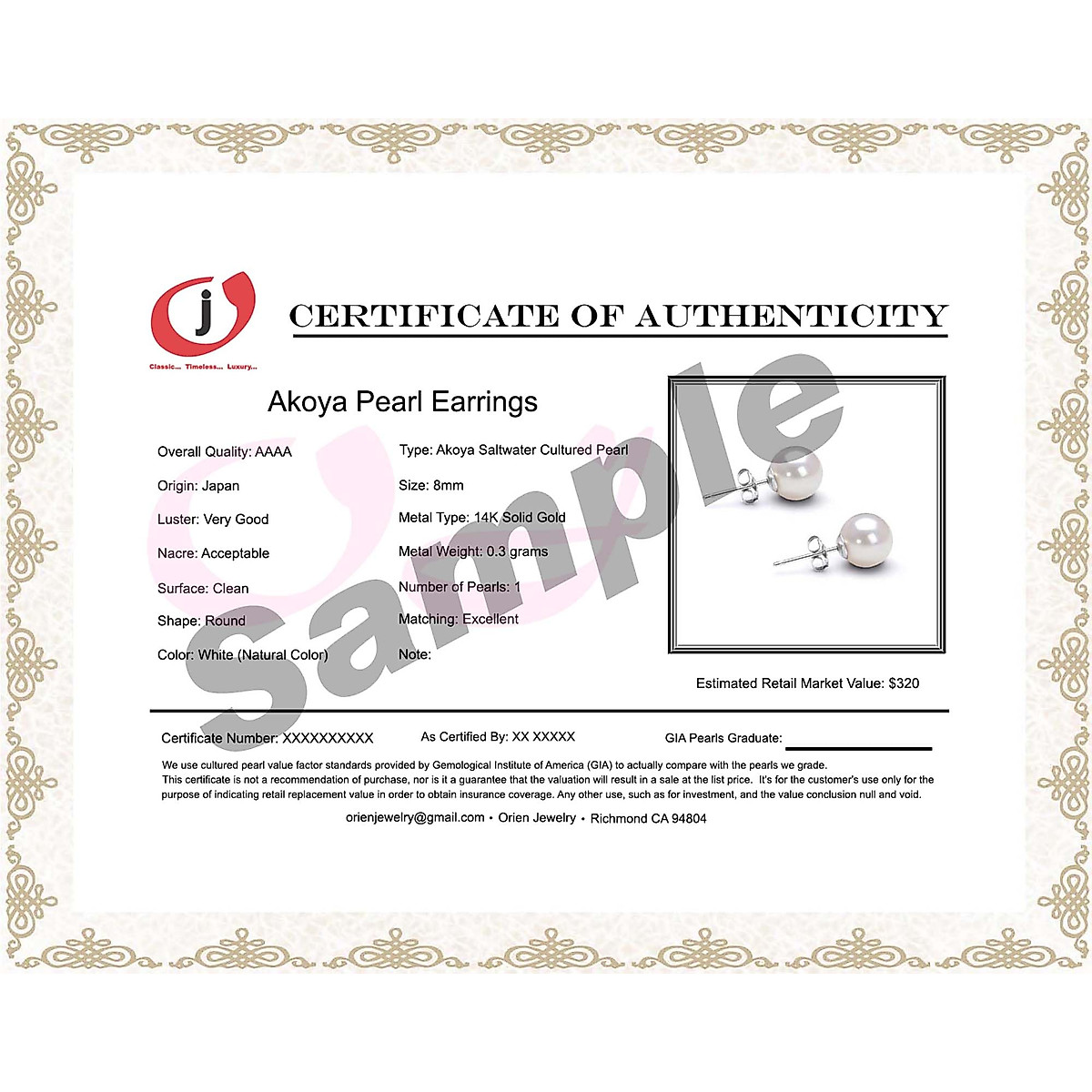 Japanese Akoya Cultured Pearl Earrings Stud AAAA Graded 9mm White Stud Earrings for Women with 14K Gold Settings and Jewelry Gift Box - Orien Jewelry