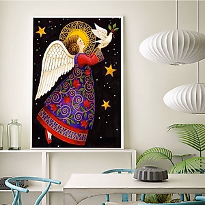 DIY 5D Square Diamond Painting by Number Kit, Angel Paint by Sticker Rhinestone Embroidery Kits for Adults Cross Stitch for Children Supply Arts Craft Canvas Wall Decor Stickers Home 12x16 inches