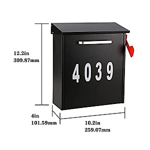 Black Wall Mount Mailbox - Large Capacity Security Wall Mailbox - Waterproof Iron Vertical Drop Mail Box Outdoor