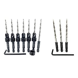 FTG USA Countersink Drill Bit Set 6 Pc #6(9/64") Wood Countersink Drill Bit, Pro Pack Countersink Bit, 1 Extra Tapered Drill Bit, 1 Stop Collar, 1 Hex Wrench and 3 Replacement Tapered Bits 9/64"