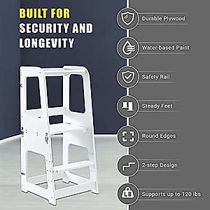 UNCLE WU Foldable Kitchen Step Stool for Toddlers -Children Learning Step Tower - Safety Stand Tower in Bathroom - Kid's Step Stool with Studying Table (Natural)