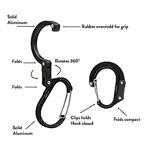GEAR AID HEROCLIP Carabiner Clip and Hook (Small) for Purse, Stroller, and Backpack, Gold & Black