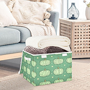 DALAWU Containers Baskets with Lids Green Pumpkin Fabric Foldable Storage Bins Organizer with Lid Collapsible Storage Boxes for Home Bedroom Closet Office
