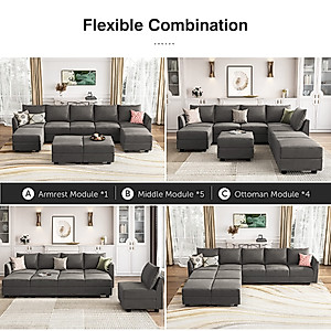 HONBAY Ottoman Module for Modular Sectional Sofa, Storage Ottoman Square Ottoman Bench for Living Room, Velvet Grey