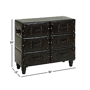 Deco 79 Wood Vintage Faux Leather Chest with Rivets and Straps Detailing, 32" x 13" x 28", Black