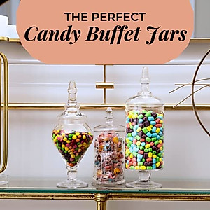 Mantello Glass Apothecary Jars with Lids- Set of 3 Jars for Candy Buffet - Apothecary Jars for Bathroom, Candy Bar, Kitchen, Large