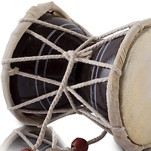 Handmade Wooden & Leather Classical Indian Folk Dumroo Damroo Damaru Hand Drum Set Percussion Decorative Collectible Showpiece World Musical Instruments (Brown)