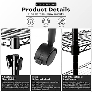 MGHH Garage Shelving, Metal Shelves 5 Tier Wire Shelving Unit Adjustable Heavy Duty Sturdy Steel Shelving Rolling Cart with Casters for Pantry Garage Kitchen, Black