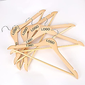 Wooden Coat Hangers, 5 Pieces of Personalized Engraved High-End Wooden Suit Hangers with Non-Slip Trouser Bars, 360° Rotating Hooks and Precise Cut Notches for Jackets, Pants, Dress Hangers (1)