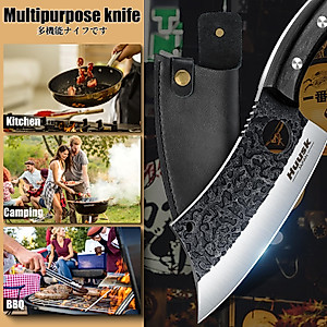 Huusk Knives Japan, Hand Forged Meat Cleaver Knife with Sheath, High Carbon Steel Kitchen Knife for Meat and Vegetables, Full Tang Butcher Knife for Camping, BBQ, Gift for Men Women