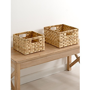 StorageWorks Water Hyacinth Wicker Baskets, Handwoven Rattan Baskets for Organizing, Decorative Wicker Baskets with Built-in Handles, Set of 2