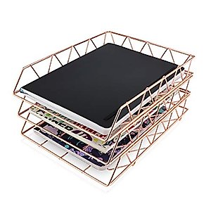 3 NRU, 3 Tier Organizer, File Tray, Rose Gold, Metal Letter, Tray File Organizer