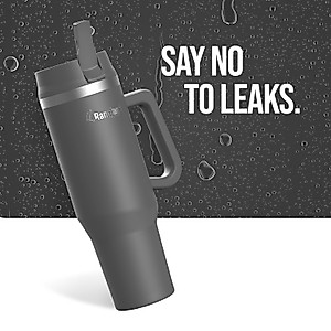 RANGLAND Leakproof 40 oz Tumbler with Handle and Protective Carrying Sleeve - Insulated Water Bottle Cup with Spill proof Straw Lid and Hand Strap (40 Ounce) Charcoal Gray