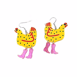 Acrylic Boot Big Chicken Earrings Funny Weird Lightweight Colorful Boots Chicken Dinosaur Dangle Earrings Cock Drop Hen Chicken Dinosaur Earrings For Women Animal Jewelry-A Yellow