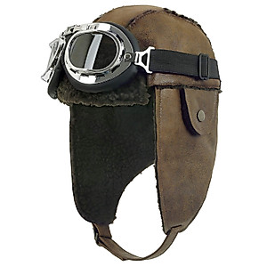 ililily Aviator Hat Winter Snowboard Fur Ear Flaps Trooper Trapper Pilot Goggles Light Brown