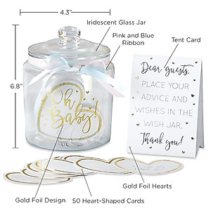 Kate Aspen Iridescent Baby Shower Decorations, Wishes For The Baby Jar with 50 Heart Shaped Advice Cards Guest Book, Iridescent Decor, Oh Baby