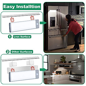 Motion Sensor Under Counter Lights 2 Pack Rechargeable, 30-LED Wireless Cabinet Lighting Magnetic Self-Adhesive, 180lm Ultra Thin Closet Light for Kitchen, Cupboard, Drawer, Stairs, Hallway, White