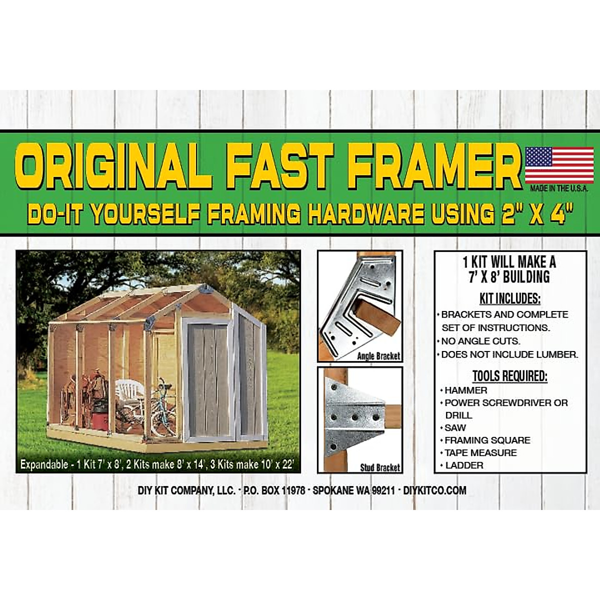 Storage Shed. Build Your Own Shed. DIY Shed Kit. The Original Fast Framer Shed Bracket Kit. Includes Brackets and Complete Set of Plans. Expandable with Multiple Kits. Made in The USA. No Angled Cuts