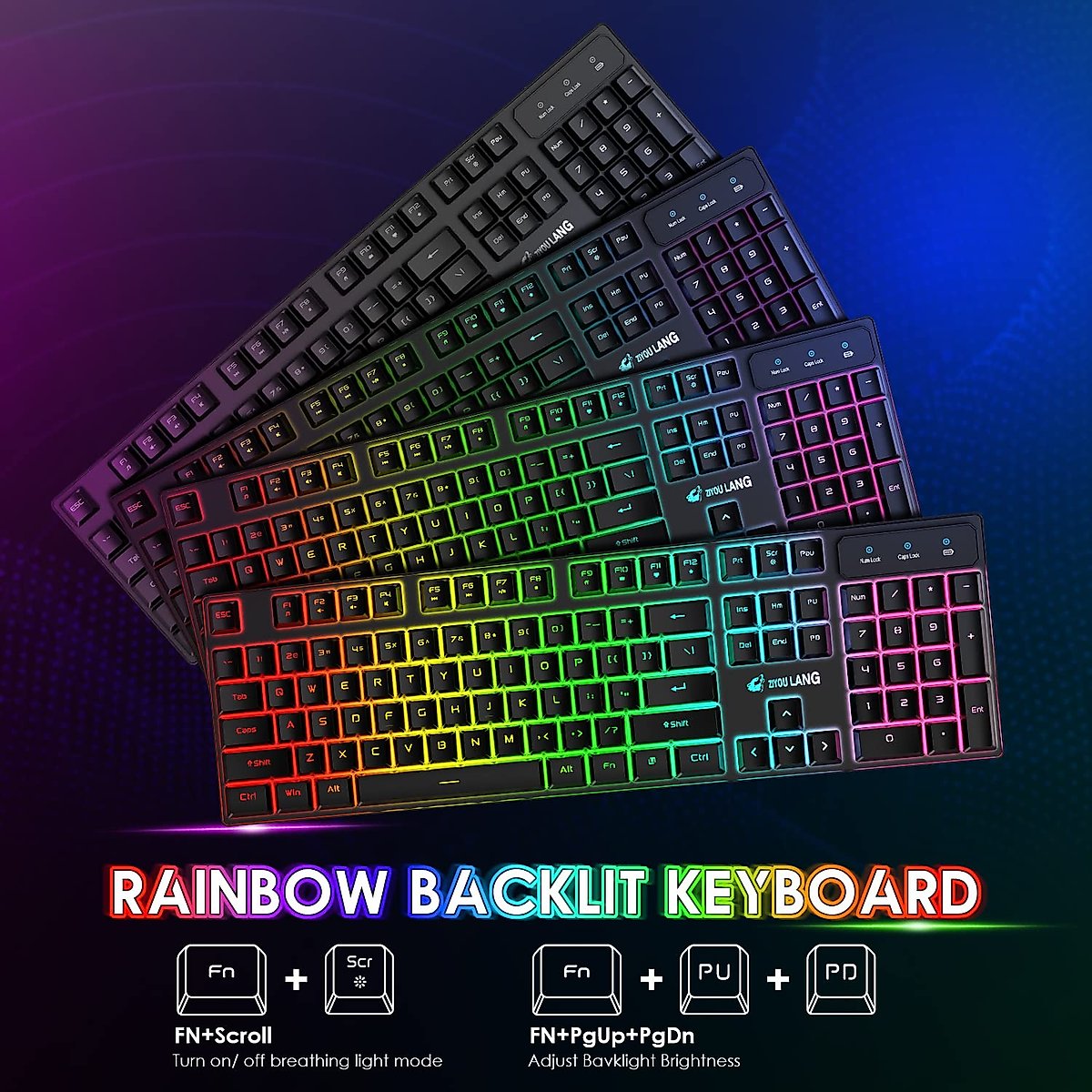 Wireless Gaming Keyboard and Mouse,Rechargeable Orange Backlit Keyboard Mouse with 3800mAh Battery,Mechanical Feel Gaming Keyboard,7 Color Gaming Mute Mouse,Gaming Mouse Pad for PC Gamer