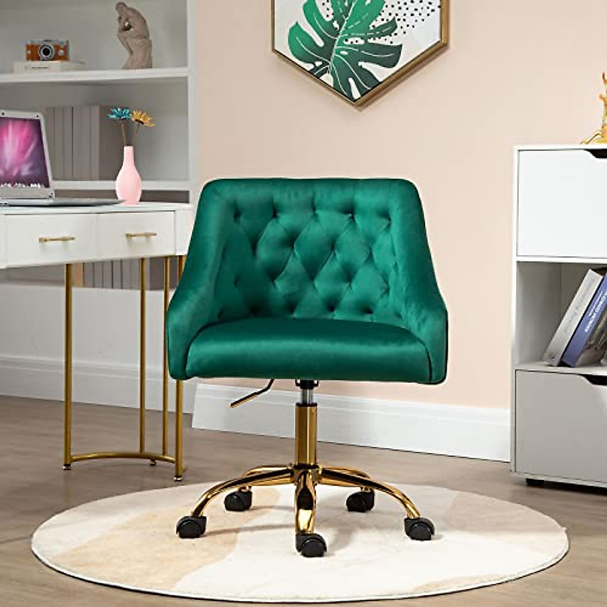 Velvet Fabric Swivel Task Chair for Home Office Ergonomic Comfortable Chair - Green with Dirt-Proof M-6030S