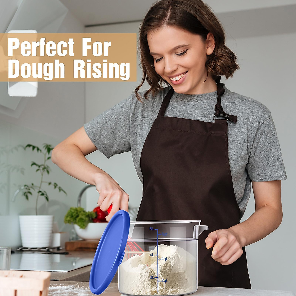 Suclain 4 Pcs 6 Quart Food Storage Container with Lids Clear Proofing Containers with Scale Handle for Bread Dough Rise Home Restaurant Food Storage(Blue)