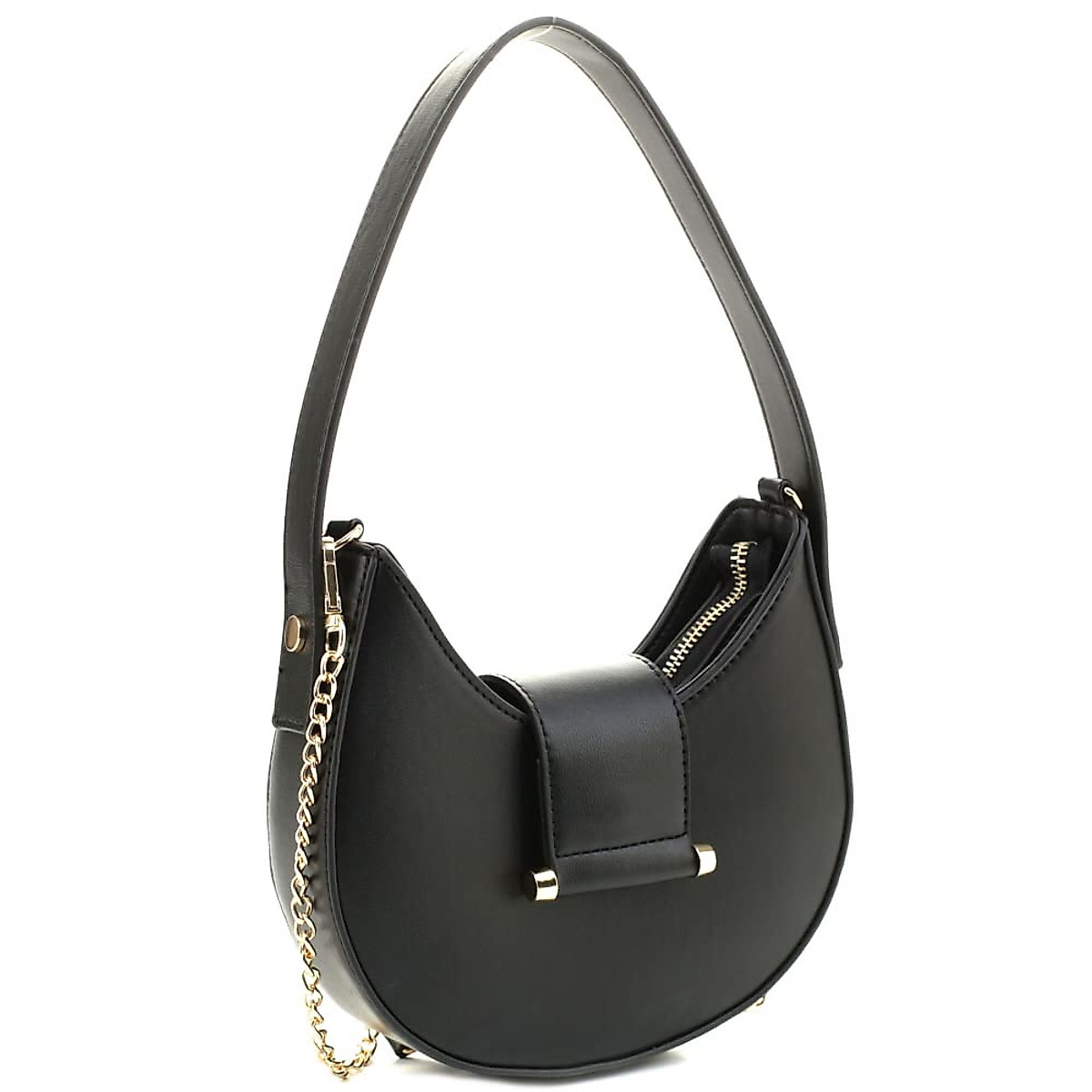 Trendeology Vegan PU Leather Classy Round Clutch Purse Shoulder Bag with Crossbody Strap (zBlack)