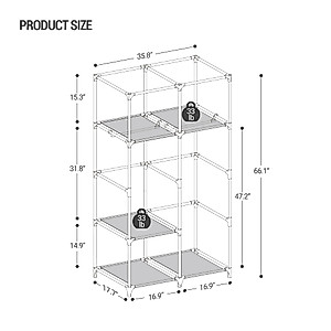 Hzuaneri 35.8 Inch Closet Wardrobe, Clothes Storage Organizer for Hanging Clothes with Cover, 2 Hanging rods, 5 Storage Shelves, Portable Closet for Bedroom 35.8 x 17.7 x 66 inches, Pure Black