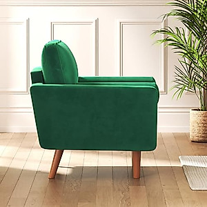 Vesgantti Green Velvet Accent Chair, Mid Century Modern Living Room Chairs, Button Tufted Arm Chairs with 2 Pillows, Comfy Sofa Chairs for Bedroom, Office