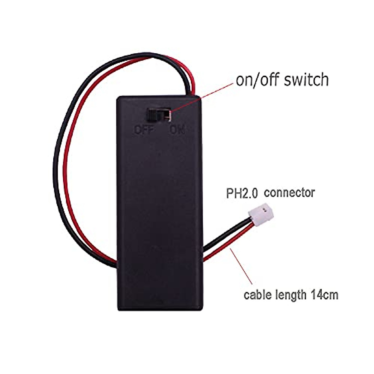 DIYmalls 2 AAA Battery Holder with Switch for Microbit Battery Pack 3V 2 Cell with ON/Off Case Cover Box PH2.0 Connector 14cm Wire (Pack of 5)