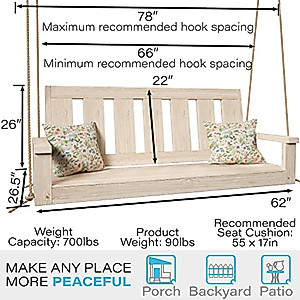 Porchgate Amish Heavy Duty 700 Lb Ardmore Porch Swing W/Ropes (5 Foot, Unfinished)