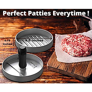Kitchen RMore Burger Press + Pocket Grill Scraper + 100 Patty Paper + Recipe EBook | Non-Stick Aluminum Hamburger Press Patty Maker for Perfect Meat Patties, Veggie Burgers, Salmon Patties