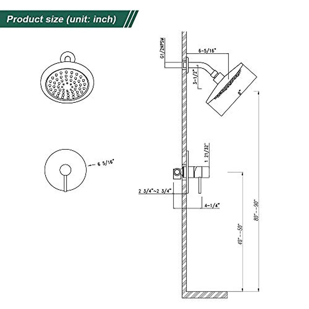 Aihom Shower Faucet Chrome Shower Head Set, Single Handle Brass Rough-in Valve Shower System with Shower Arm and 8-Inch Touch-Clean Shower-head Shower Trim Kit