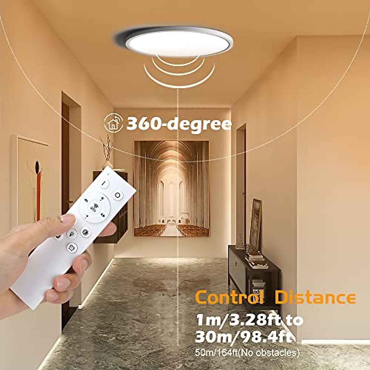 12 Inch 24W Dimmable LED Flush Mount Ceiling Light Fixture with Remote Control, 2800K-6500K Color Changeable, 10%-100% Brightness Adjustable, Flat Modern Round Ceiling Lamp Lights for Bedrooms.etc.