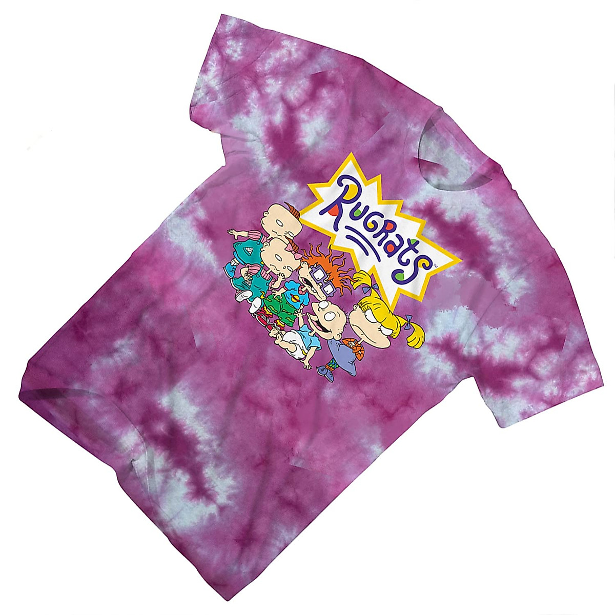 Nickelodeon Mens 90's Classic Shirt - Tie Dye Rugrats, Reptar, Ren & Stimpy, and Hey Arnold - Vintage Tie Dye T-Shirt (Blue Cloud Dye, Small)