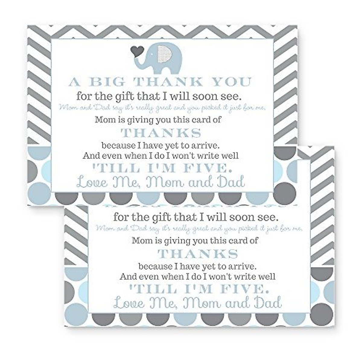 Paper Clever Party Blue Elephant Baby Shower Thank You Postcards (15 Pack) Boys Notecards Only - Eco-friendly – Postal Note with Message from Newborn – Cute Jungle Animal – Printed Size 4x6